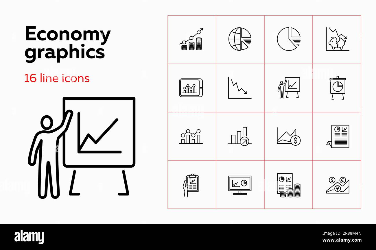 Economy graphics icons. Set of line icons on white background. Graphic ...