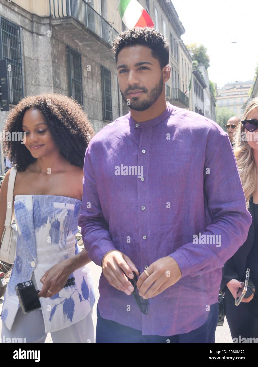Michael Evans Behling street style outfit after Armani fashion show during Milano fashion week ...