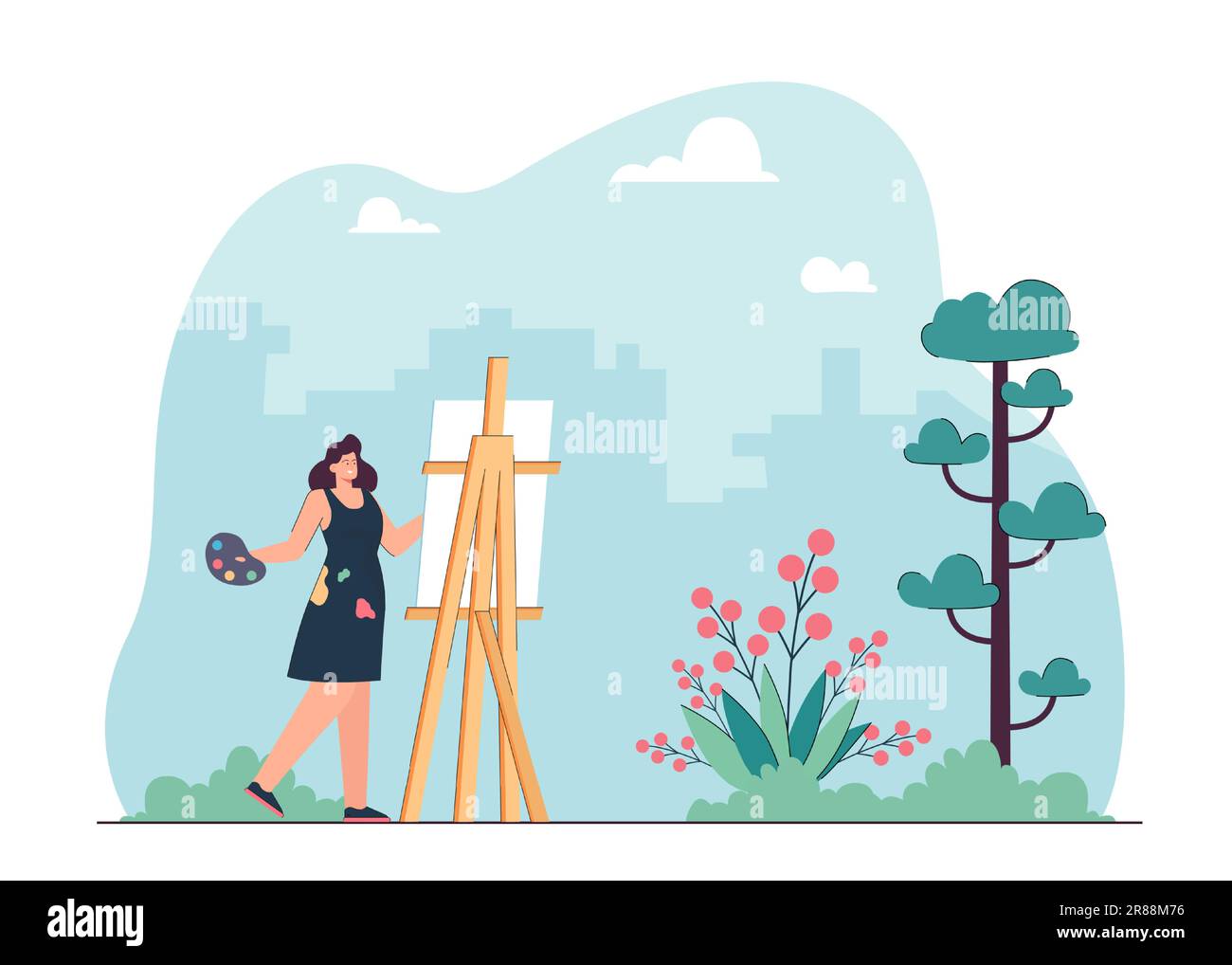 Female artist painting summer nature at easel Stock Vector Image & Art ...