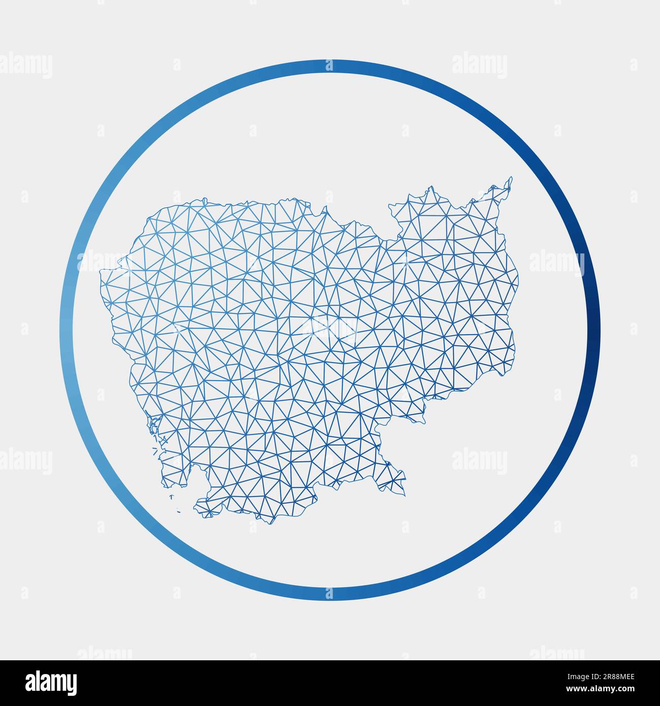 Cambodia icon. Network map of the country. Round Cambodia sign with gradient ring. Technology ...