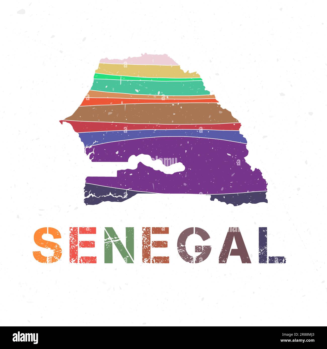 Senegal map design. Shape of the country with beautiful geometric waves and grunge texture ...