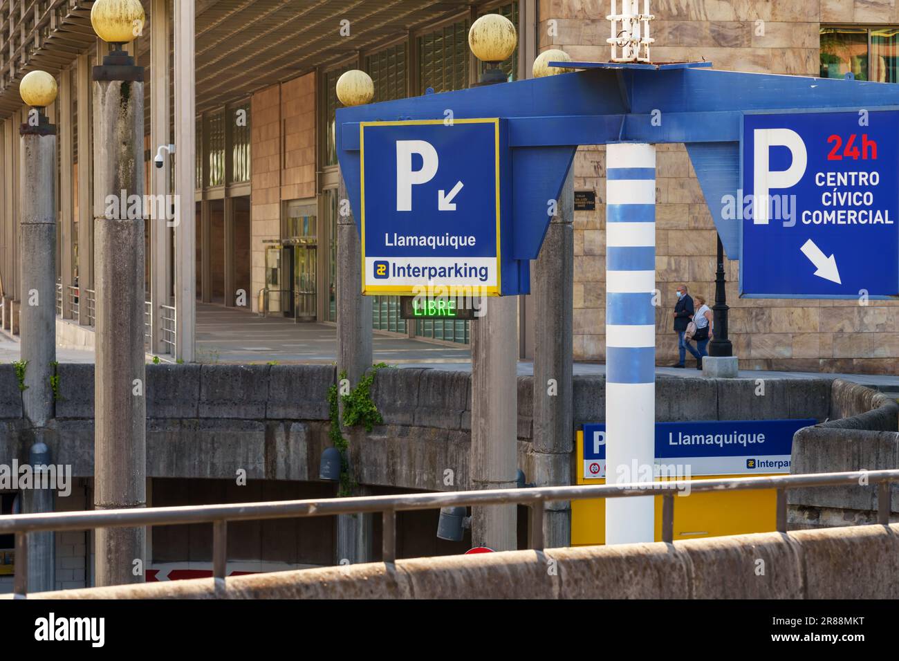 Oviedo, Spain - June, 17, 2023: Underground parking road sign with free ...