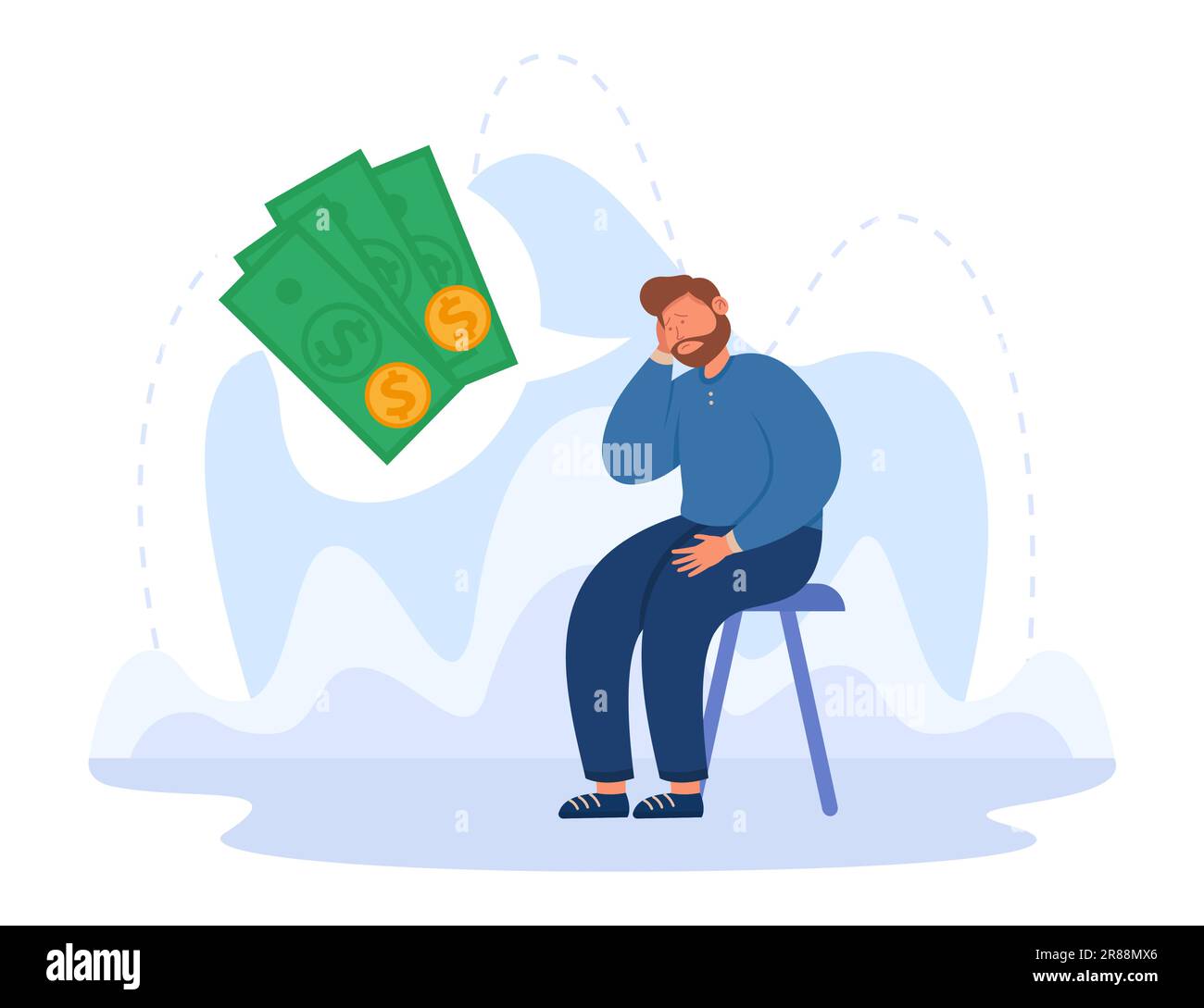 Unhappy sad poor man thinking about money problem and credits Stock ...