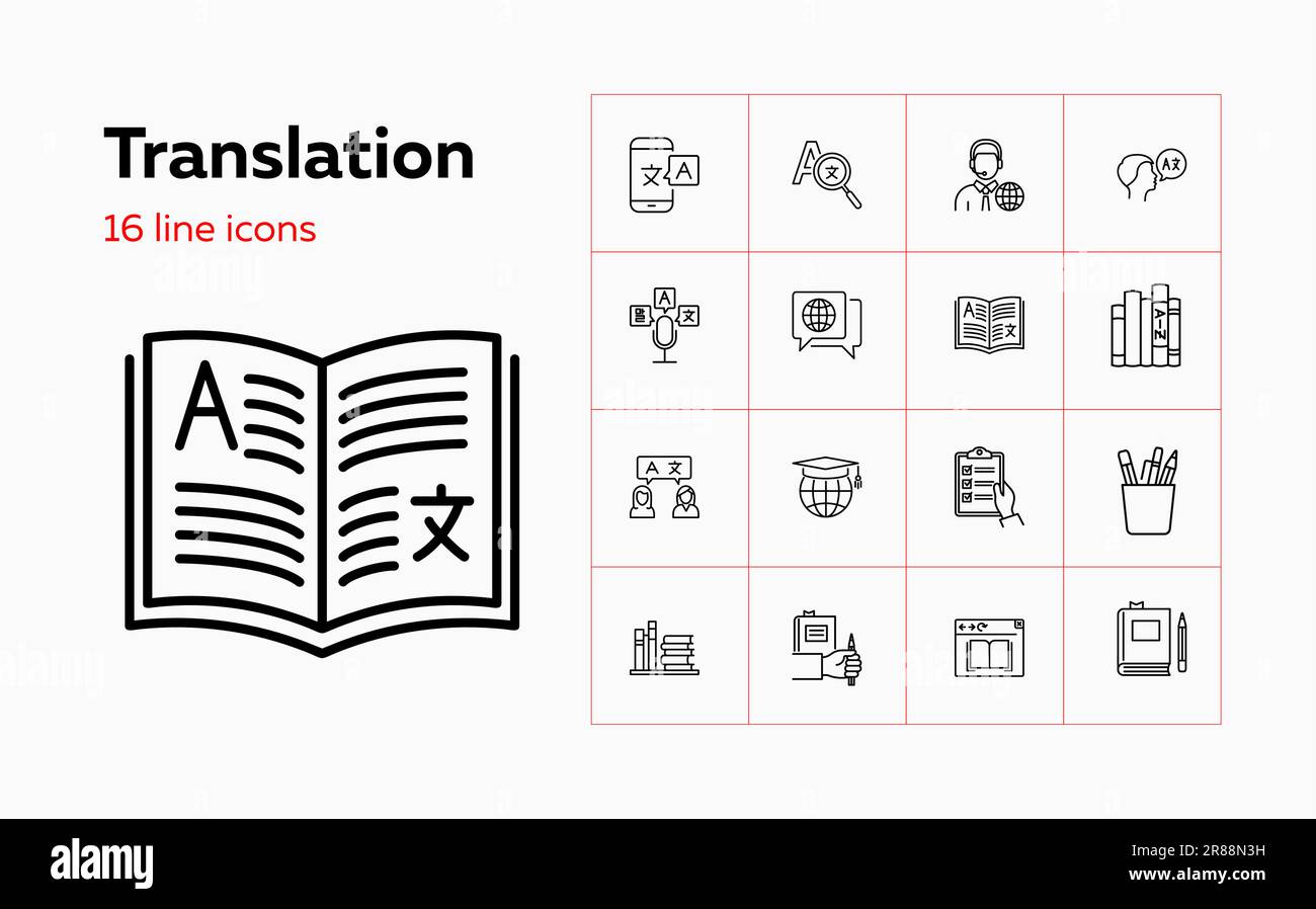 Translation icons. Set of line icons Stock Vector Image & Art - Alamy
