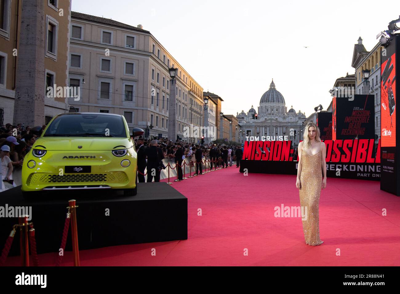Rome, Italy. 19th June, 2023. Vanessa Kirby (in a Miu Miu dress near a ...