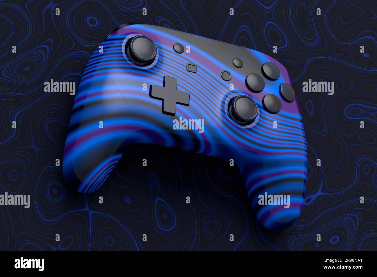Realistic video game joystick with seamless wavy pattern on dark ...