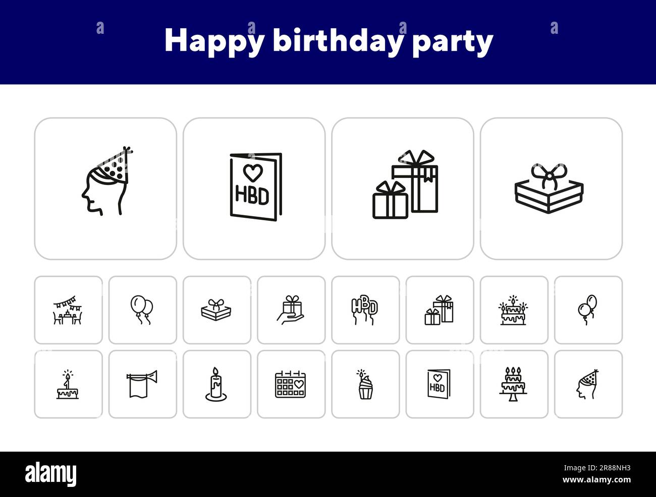 Happy birthday party line icon set Stock Vector Image & Art - Alamy