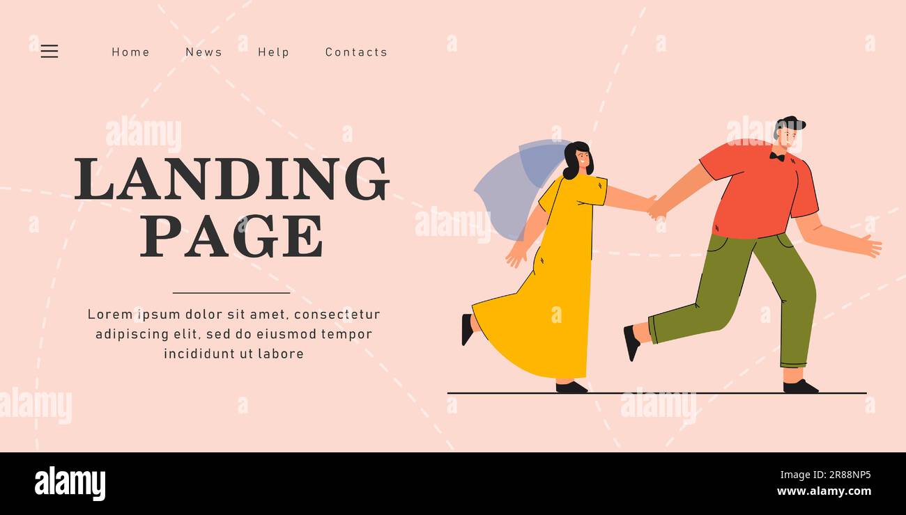 Happy bride and groom running, holding hands Stock Vector Image & Art ...