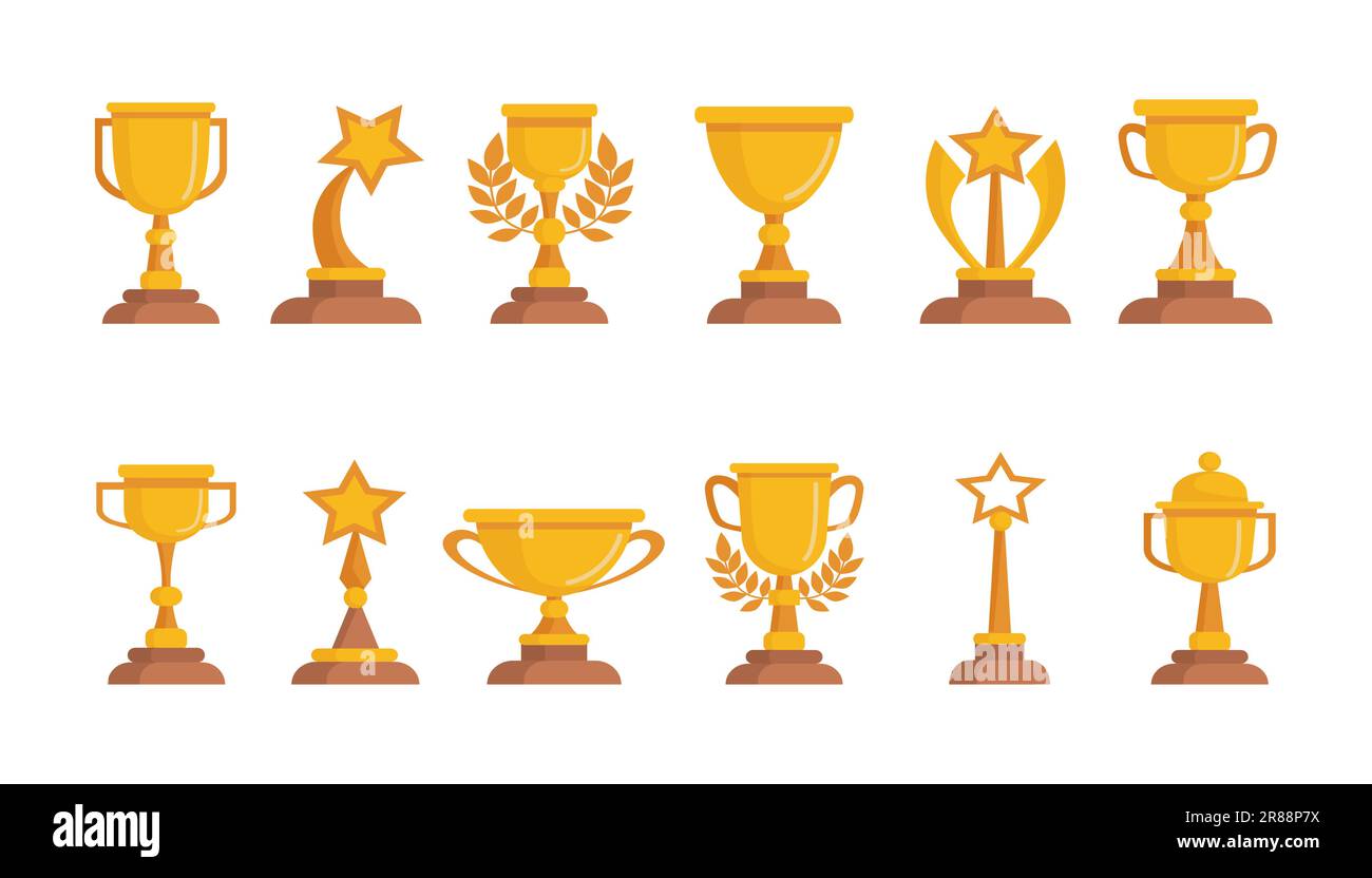 Golden trophies of different shapes vector illustrations set Stock ...