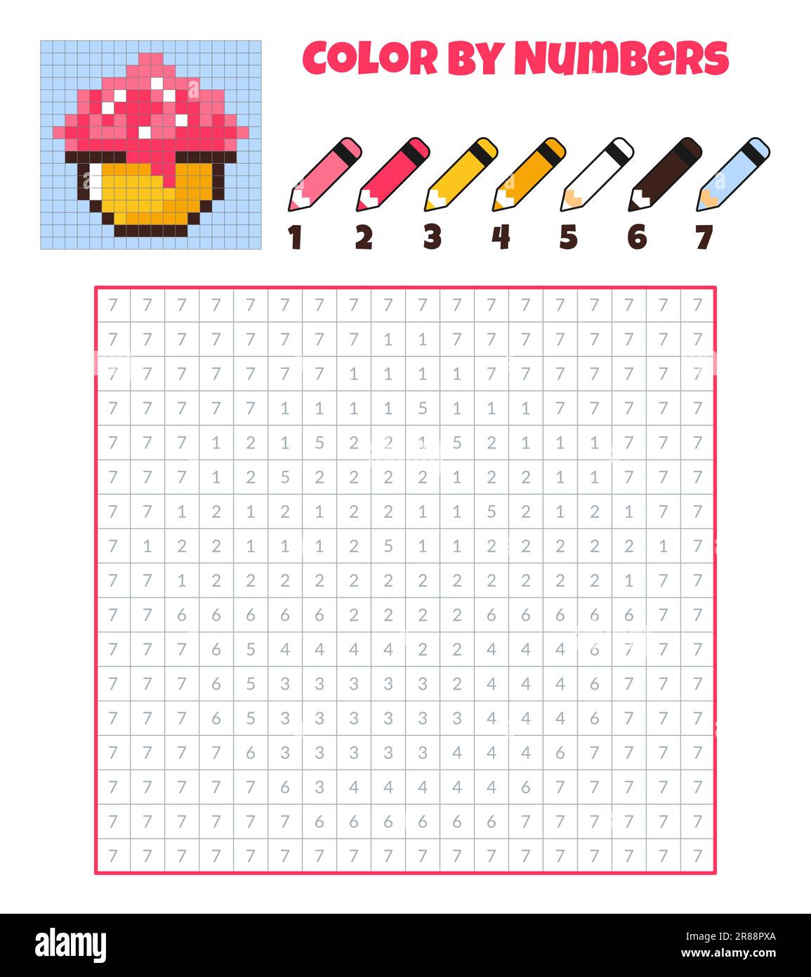 Color by numbers. Coloring book for kids.Pixel art Stock Vector Image ...