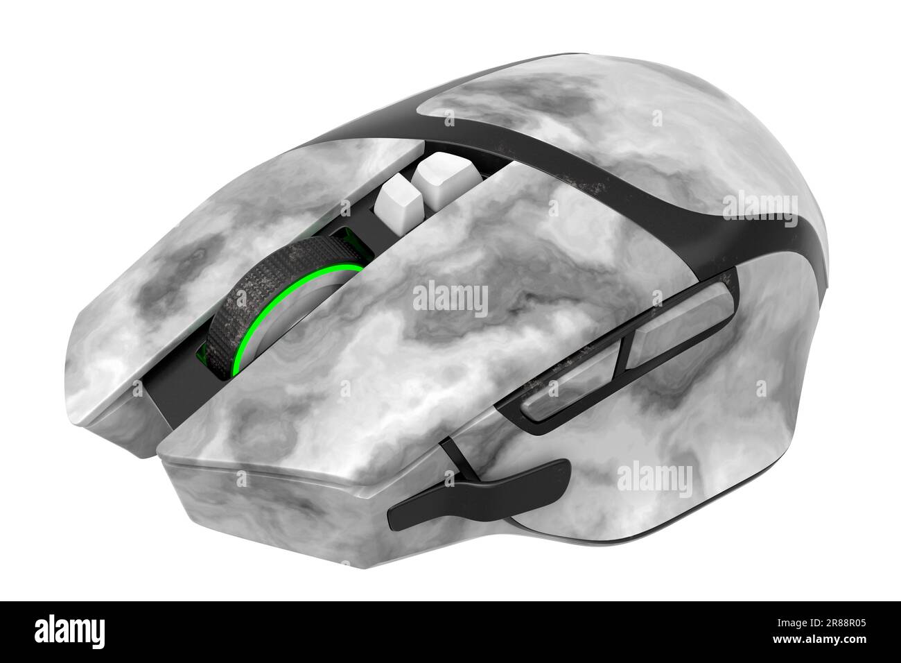Wireless gaming computer mouse with black marble texture on white ...