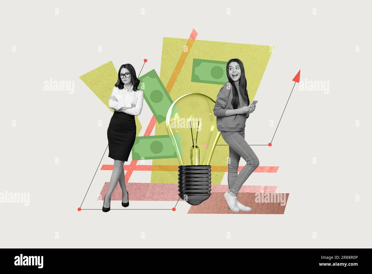 Collage illustration poster of two business colleagues partners idea ...