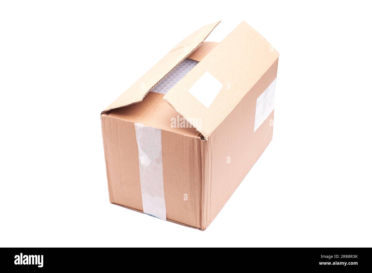 Cardboard box with tape isolated on white background Stock Photo - Alamy