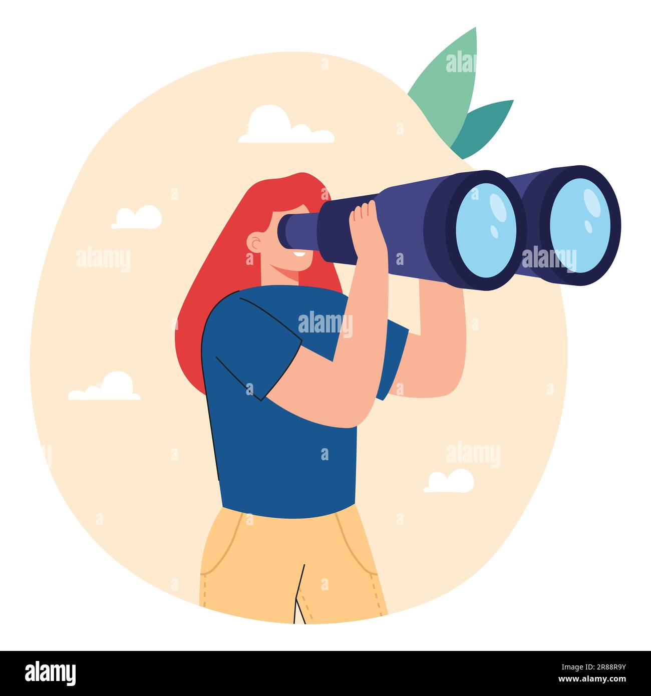 Cartoon woman looking far ahead with help of big binoculars Stock ...