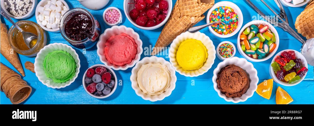 Ice cream festival background, Summer ice cream buffet with various ...