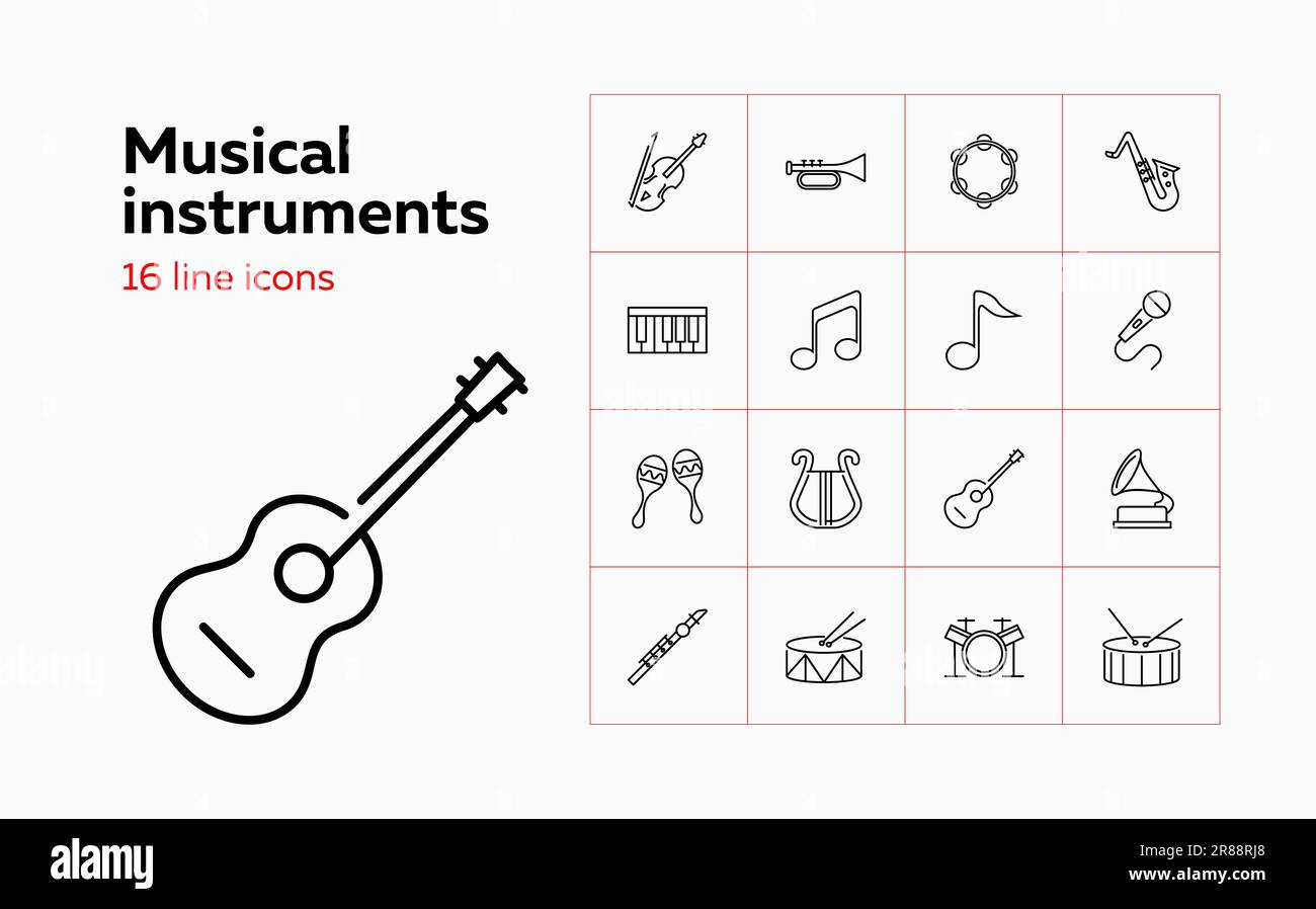 Musical instruments icons. Set of line icons on white background. Music ...