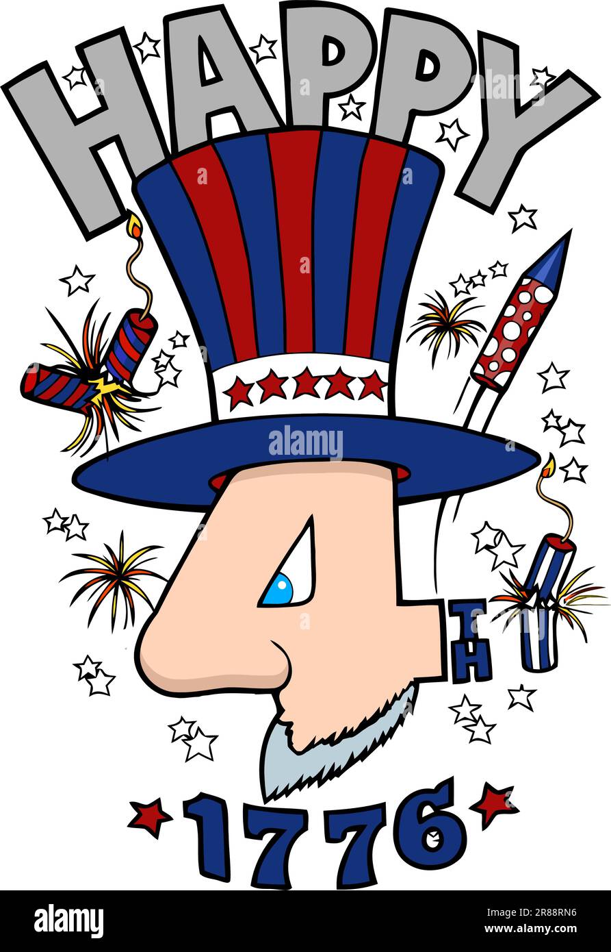 happy 4th, uncle sam in shape of a four Stock Vector Image & Art - Alamy