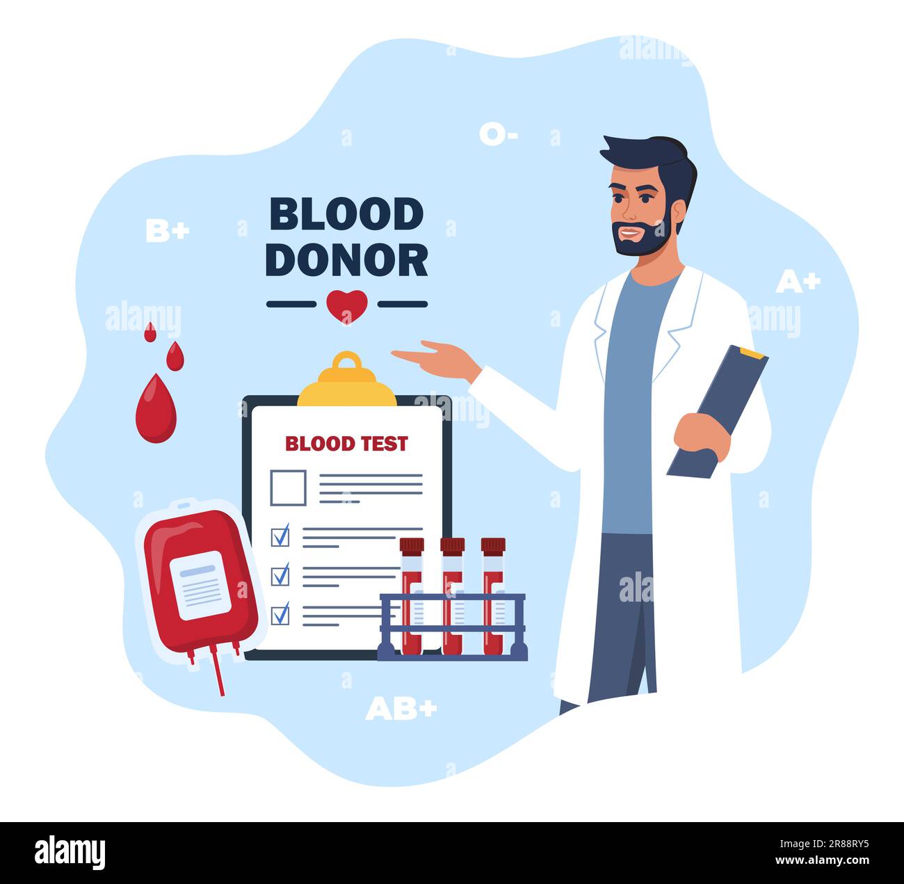 Blood transfusion. Blood donation. Patient blood in test tubes ...