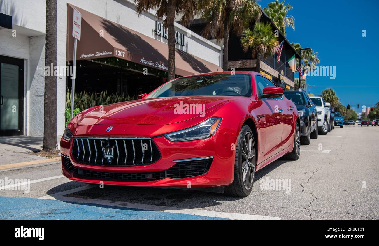 Miami, Florida USA - March 25, 2023: red 2016 Maserati Ghibli S Q4 ...