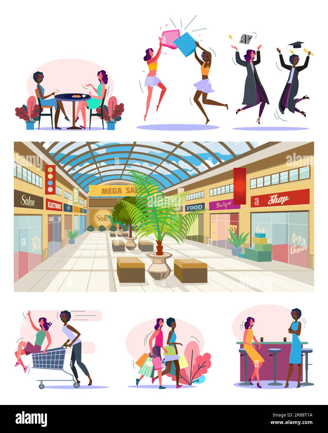 Female friends having fun together set Stock Vector Image & Art - Alamy