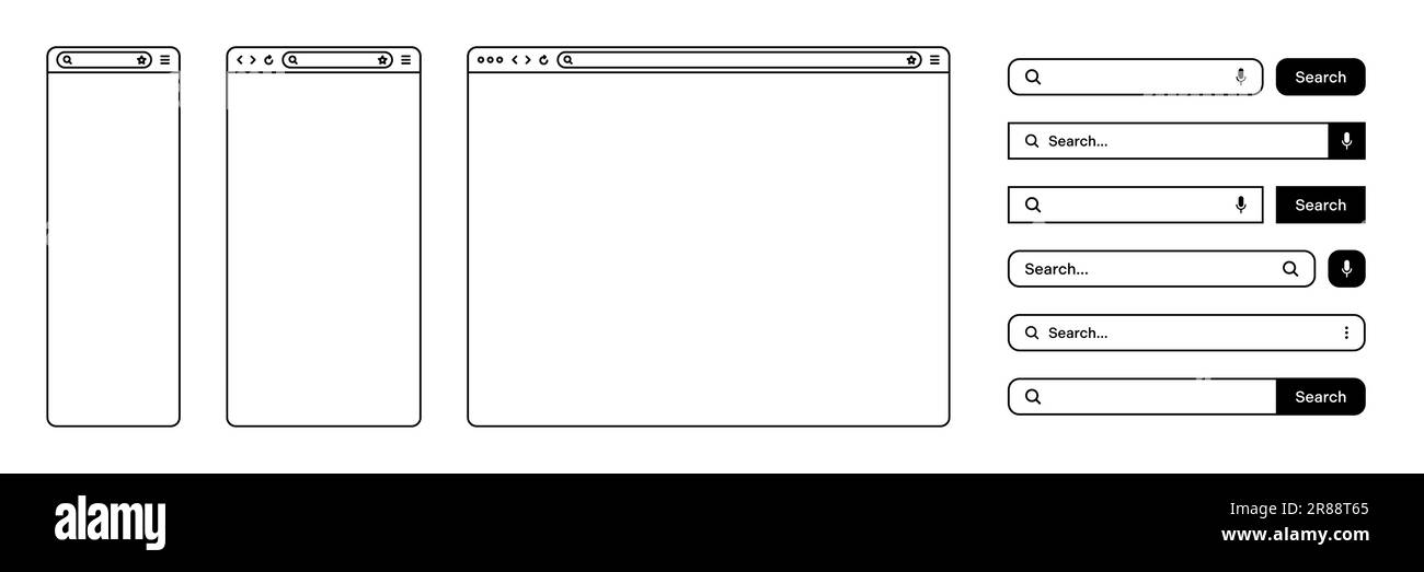 Blank web browser, internet page window with toolbar and search bar, field. Modern website in ...