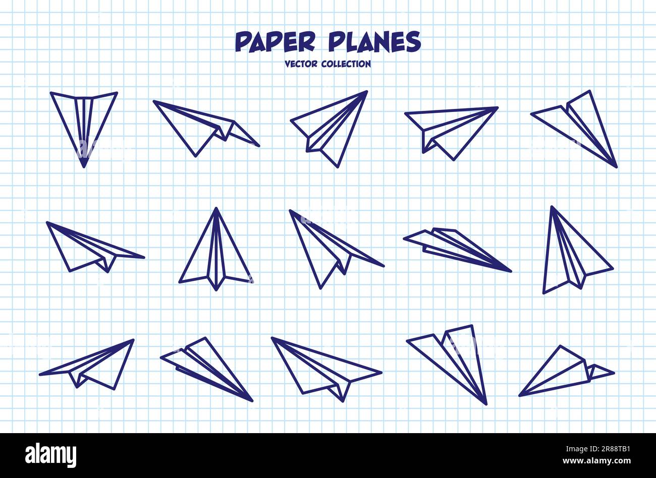 Hand drawn planes on checkered paper sheet. School notebook for drawing ...