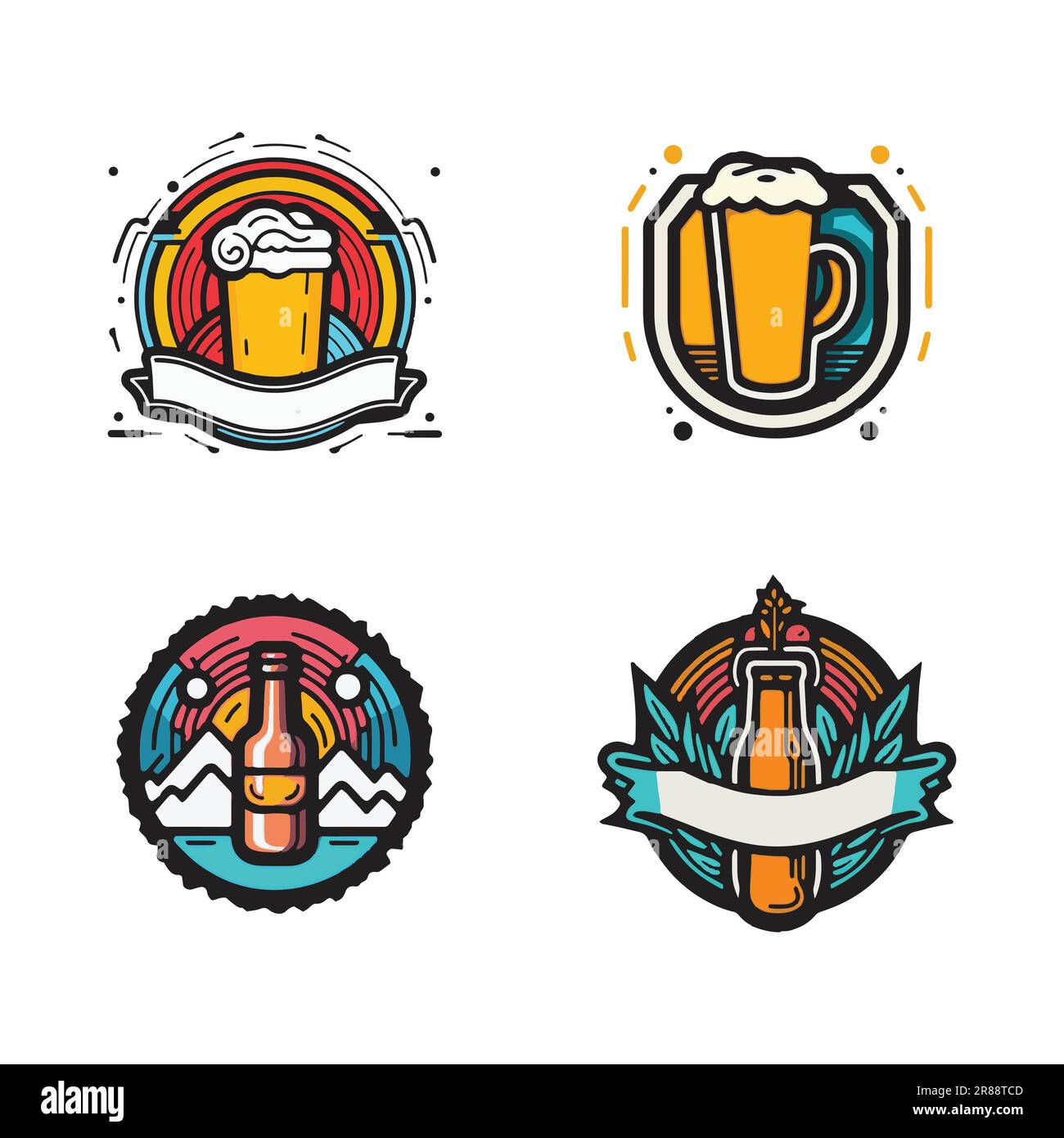 Hand Drawn vintage beer logo in flat line art style isolated on ...