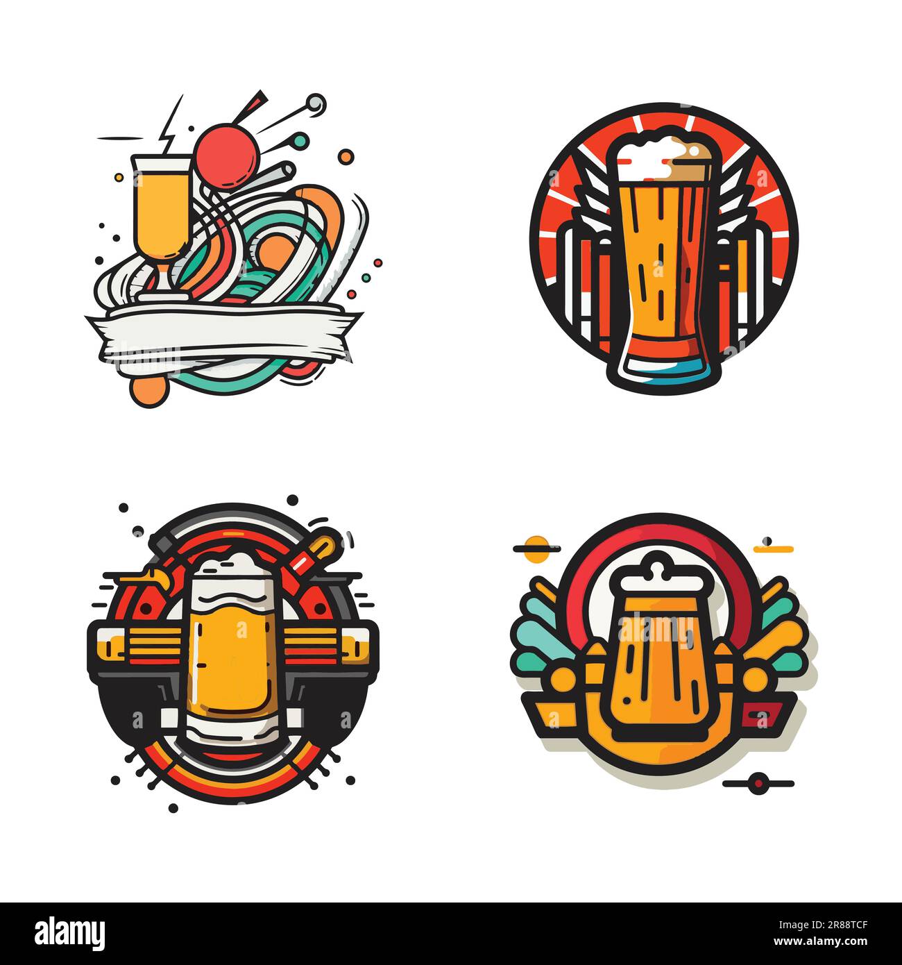 Hand Drawn vintage beer logo in flat line art style isolated on ...