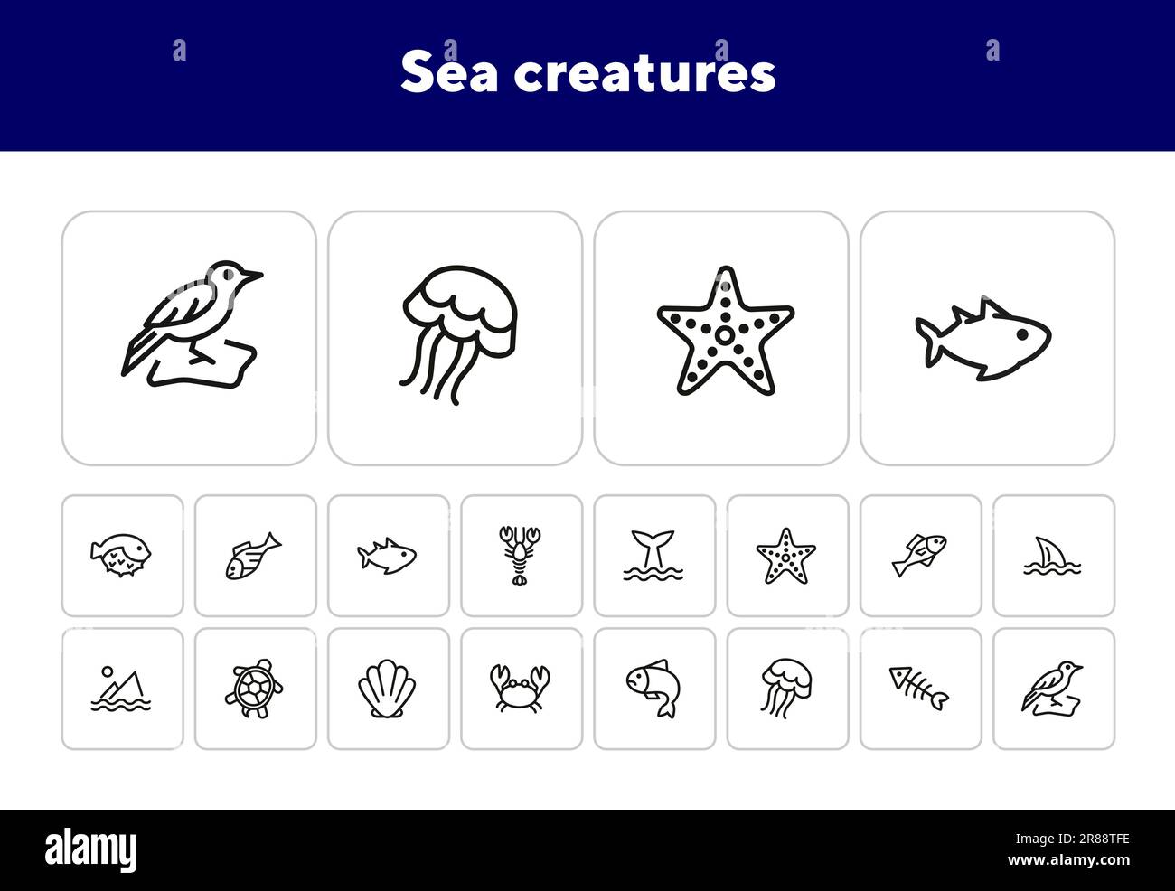 Sea creatures line icon set Stock Vector Image & Art - Alamy
