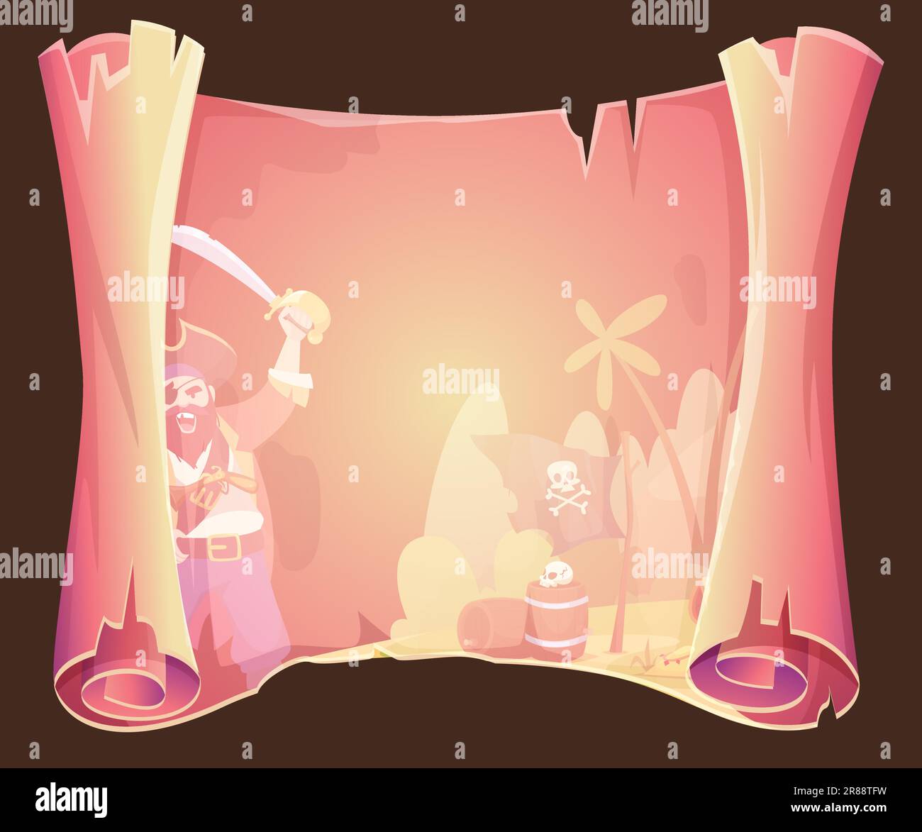 Pirate map. Corsairs old vintage paper map for treasure searching and ...