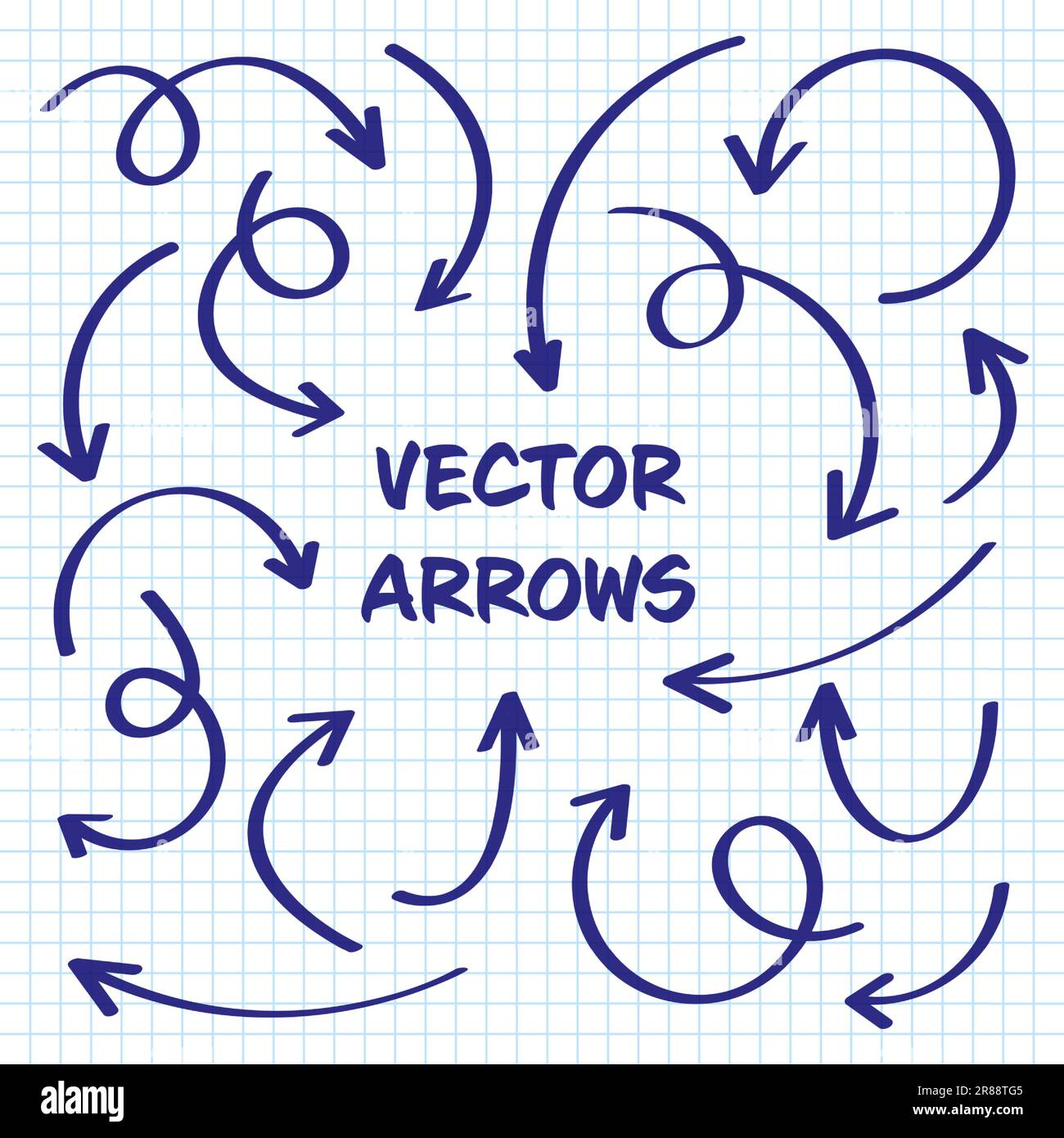 Hand drawn arrows on checkered paper sheet. School notebook for drawing ...