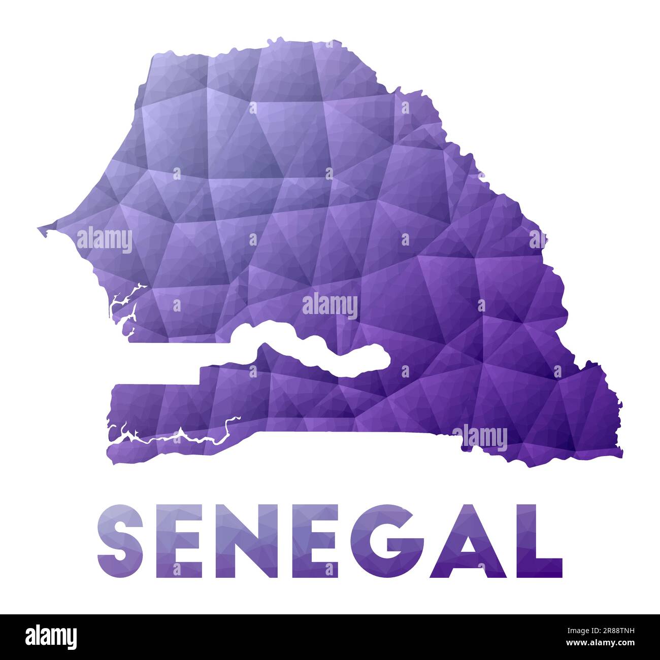 Map of Senegal. Low poly illustration of the country. Purple geometric design. Polygonal vector ...