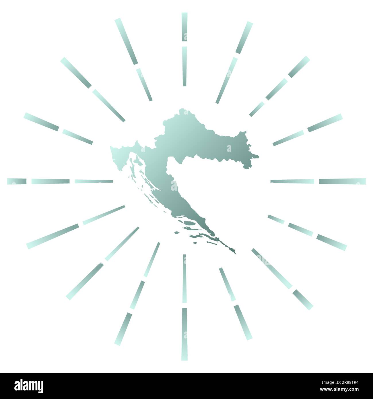 Croatia gradiented sunburst. Map of the country with colorful star rays ...