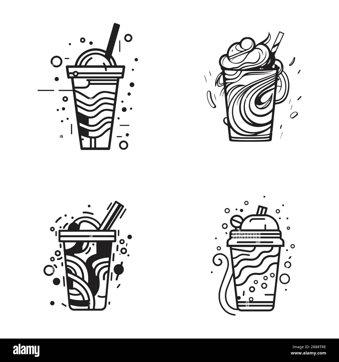 Hand Drawn vintage milkshake logo in flat line art style isolated on ...