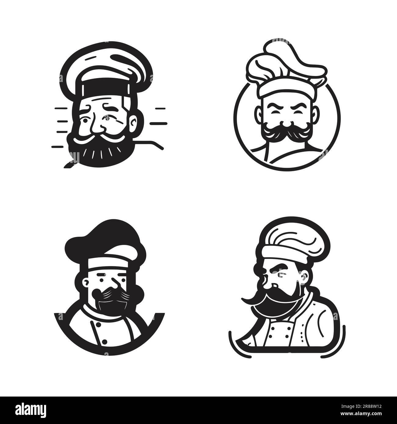 Hand Drawn vintage male chef in flat line art style isolated on ...