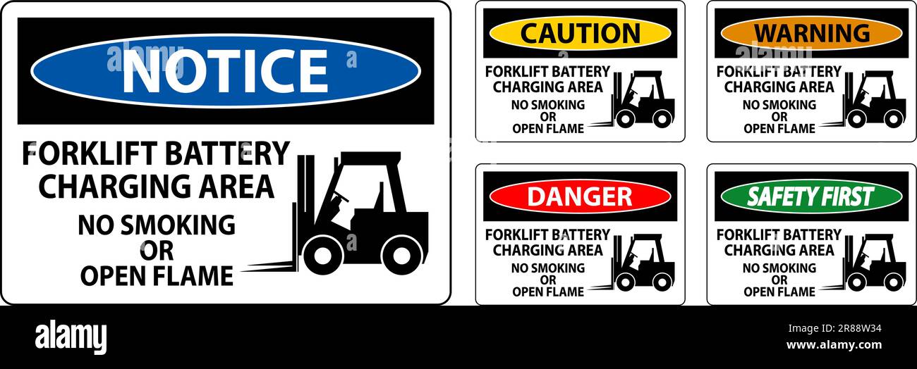 Danger Sign Forklift Battery Charging Area, No Smoking Or Open Flame ...