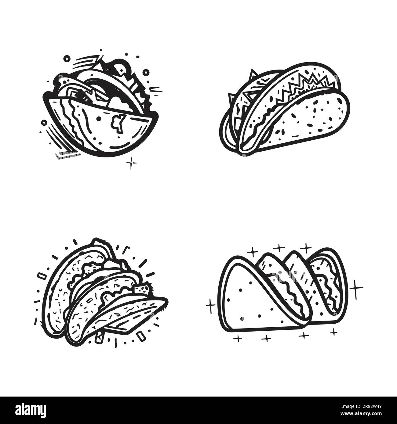 Hand Drawn vintage Taco logo in flat line art style isolated on ...
