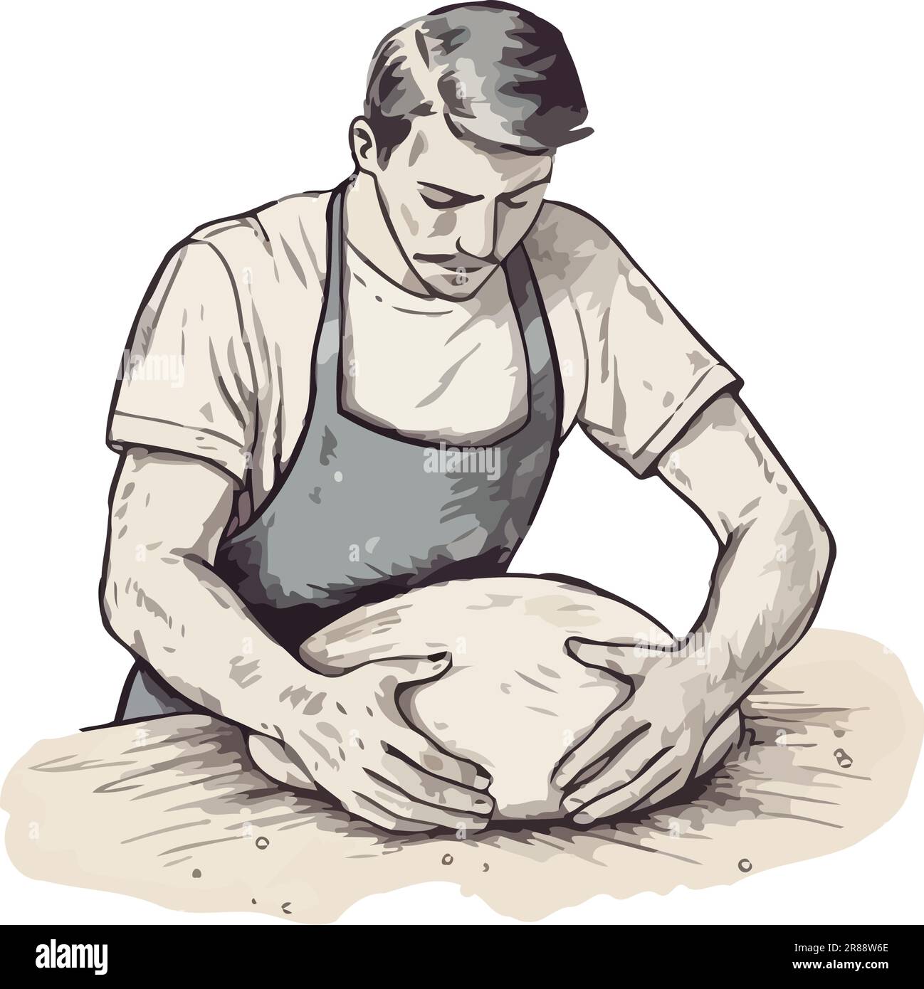 man kneading dough, preparing homemade bread Stock Vector Image & Art ...
