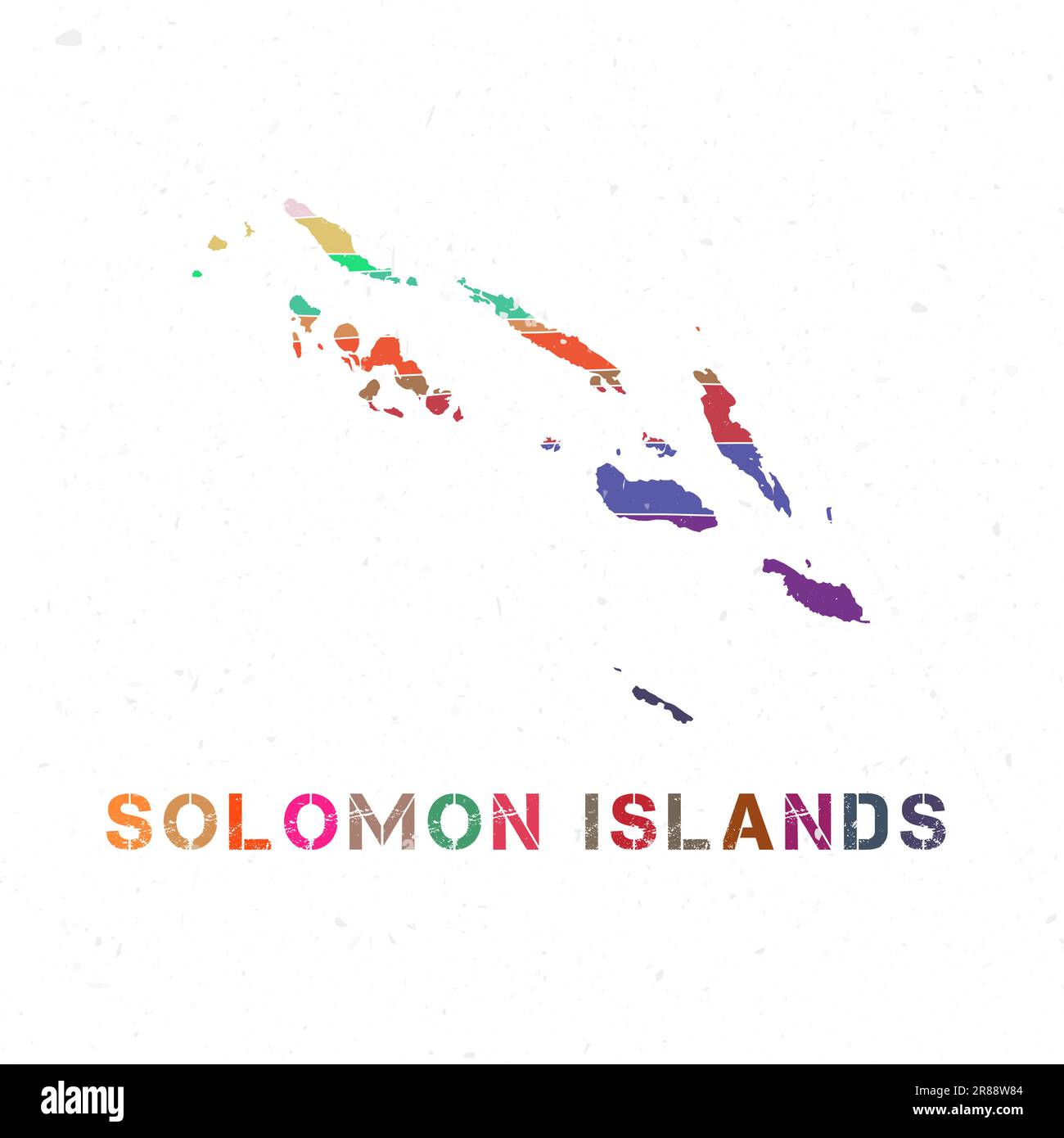 Solomon Islands map design. Shape of the country with beautiful geometric waves and grunge ...