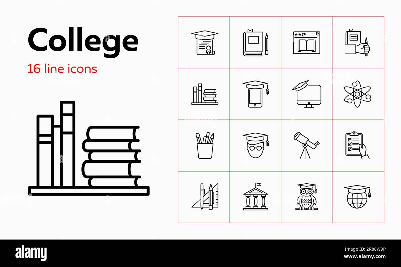 College line icon set. Book, owl, university. Education concept. Can be ...