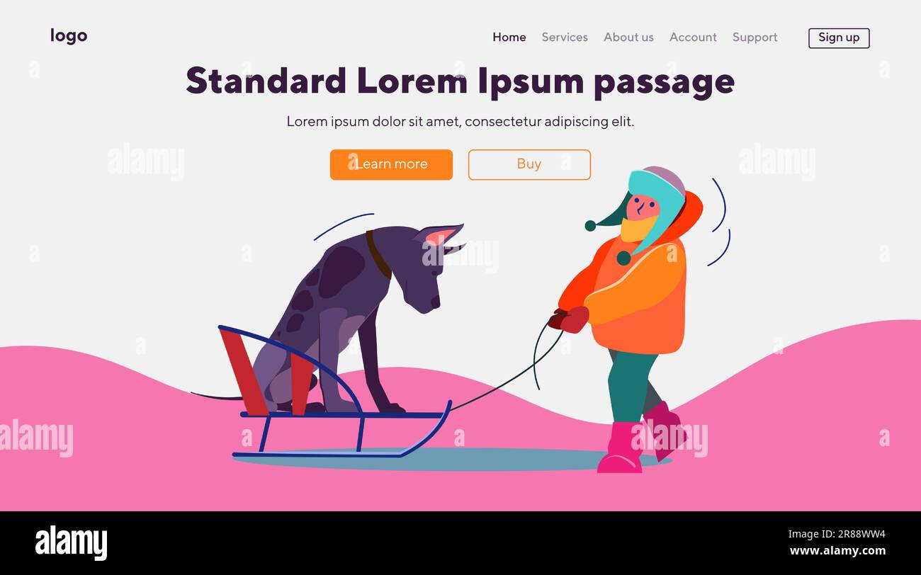 Child pulling sled with dog Stock Vector Image & Art - Alamy