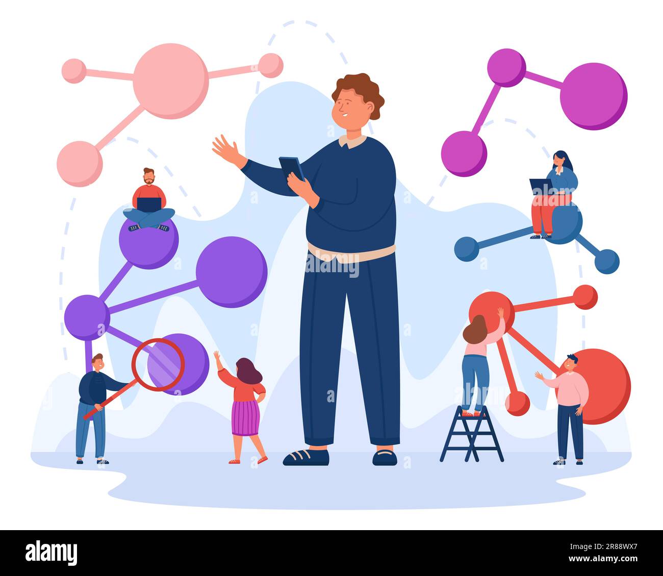 Tiny cartoon scientists studying complex molecules Stock Vector Image ...