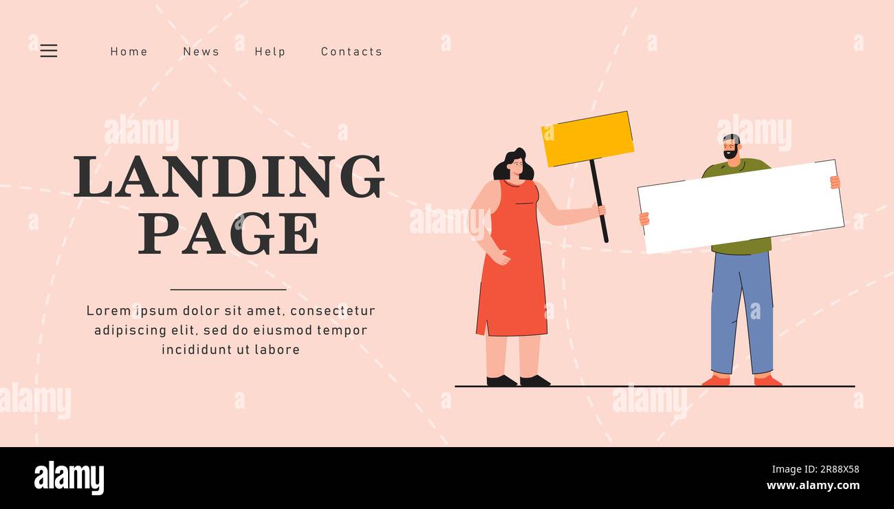 Cartoon man and woman holding banners Stock Vector Image & Art - Alamy