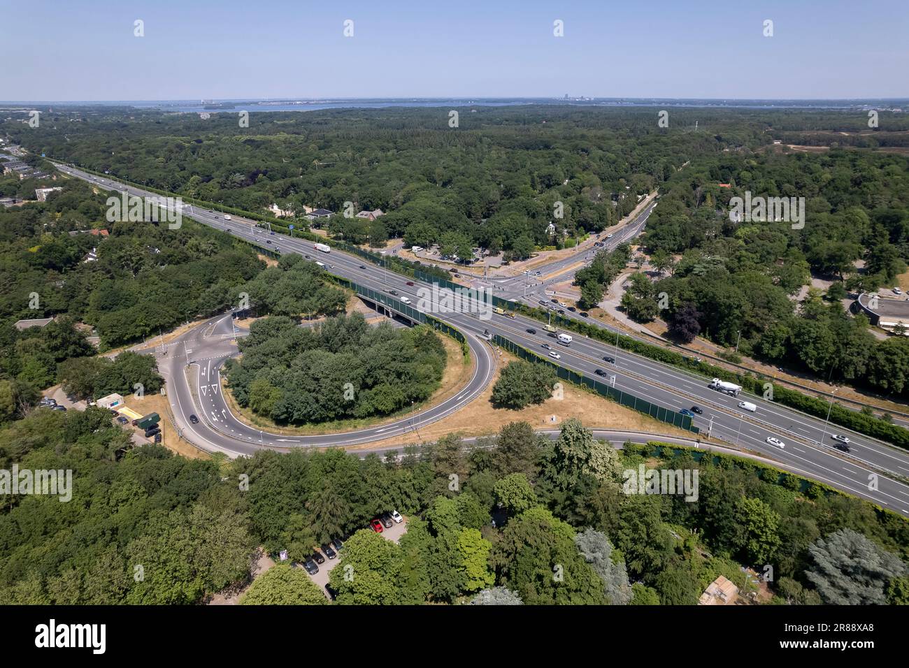 Aerial view of transit roundabout intersection near Utrecht in Dutch ...