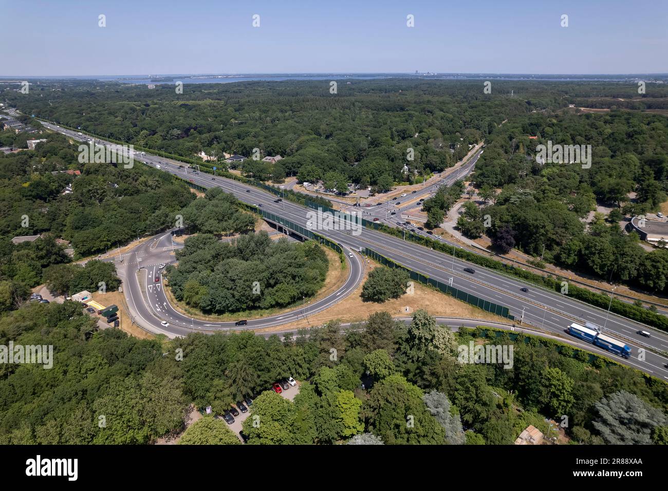 Aerial view of transit roundabout intersection near Utrecht in Dutch ...