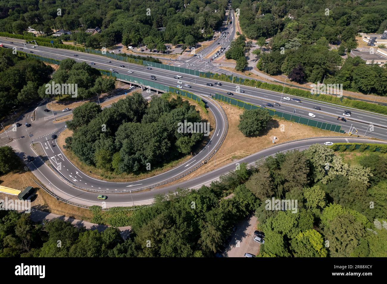 Aerial view of transit roundabout intersection near Utrecht in Dutch ...