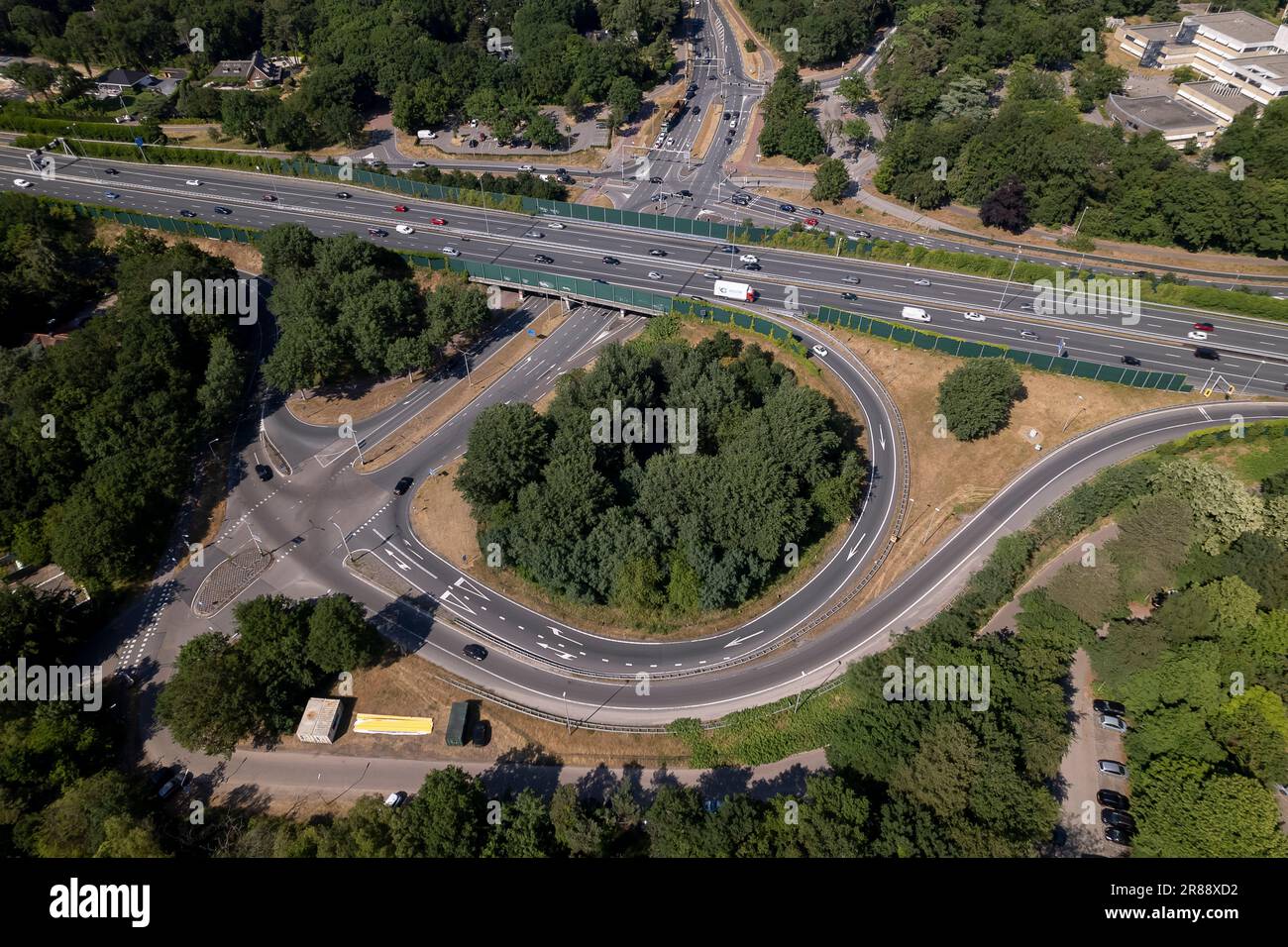 Aerial view of transit roundabout intersection near Utrecht in Dutch ...