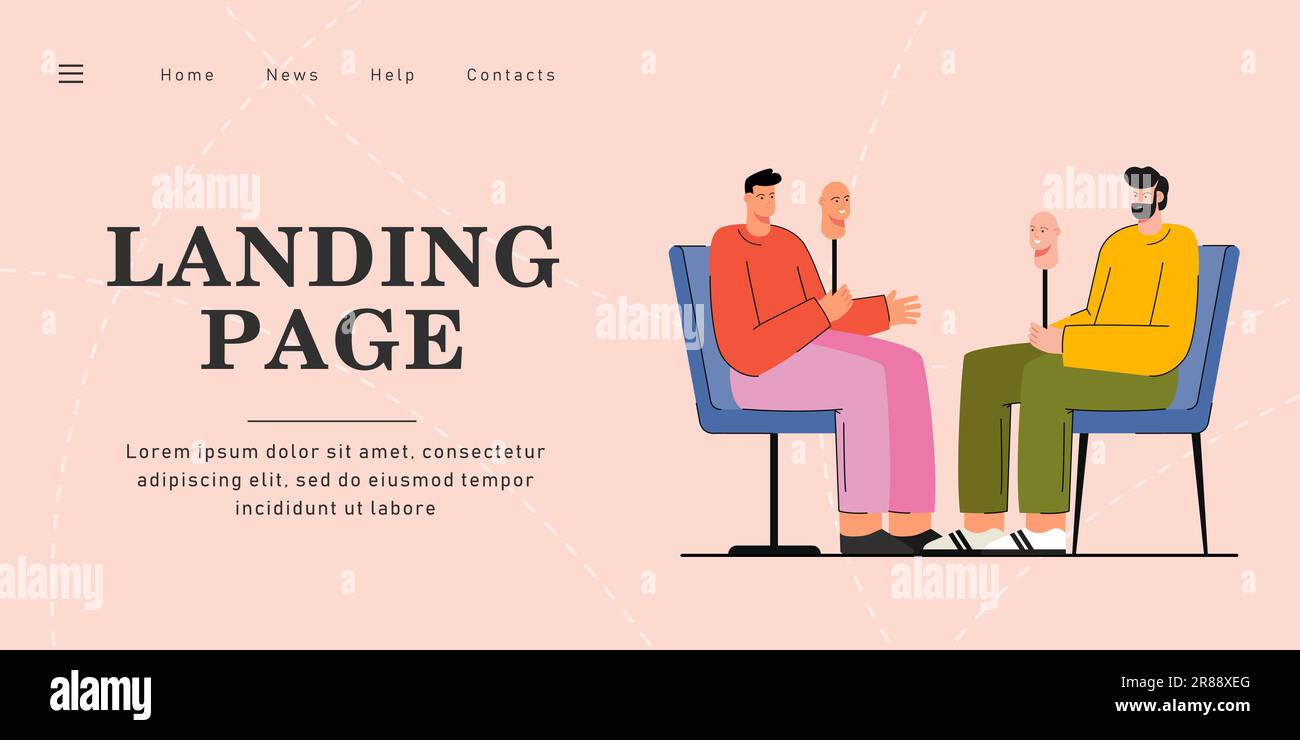 Two Cartoon Men Taking Off Their Masks Becoming Sincere Stock Vector