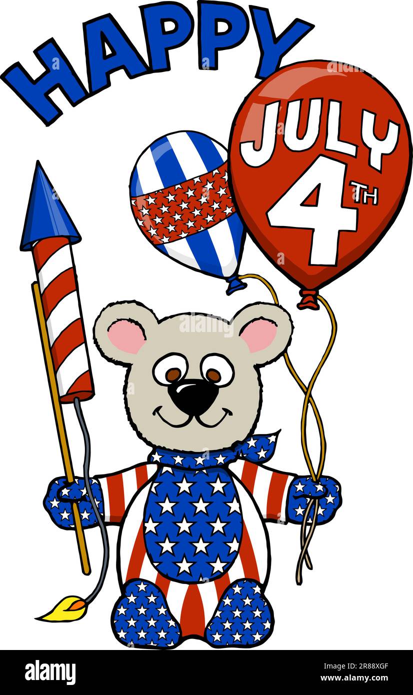 4th of July cute teddy bear, Happy July 4th Stock Vector Image & Art ...