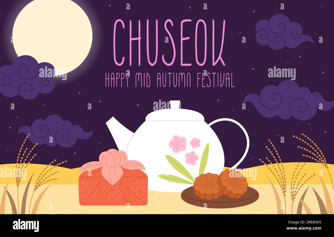 Asian chuseok pastry, korean agriculture festival banner. Oriental ...
